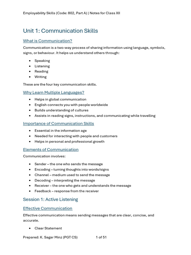 Class 12 Employability Skills Notes | PDF | Personality Disorder ...