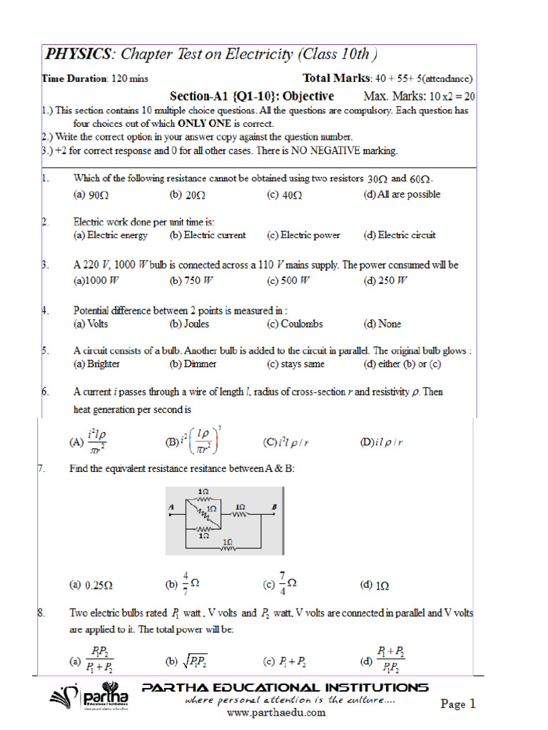 10 - Electricity Test 2 | PDF
