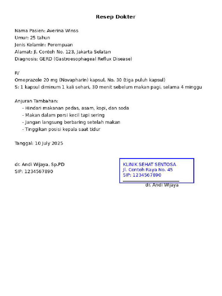 Resep Omeprazole GERD TTD Stempel | PDF
