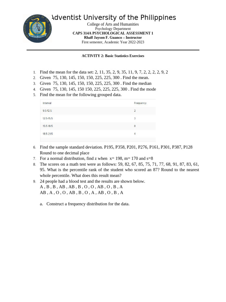 ACTIVITY 2 Basic Statistics Exercise | PDF