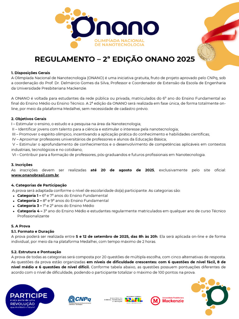 Regulamento da ONANO 2025 | PDF