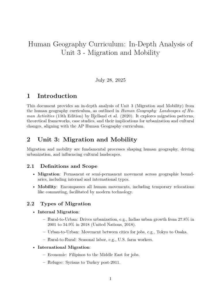 Migration and Mobility in Human Geography | PDF | Human Migration ...