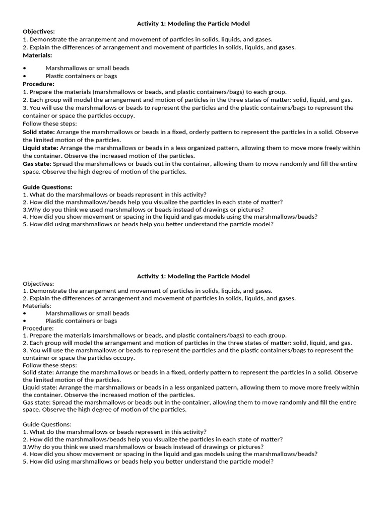 Activity 1-Model Partice | PDF | Gases | Liquids