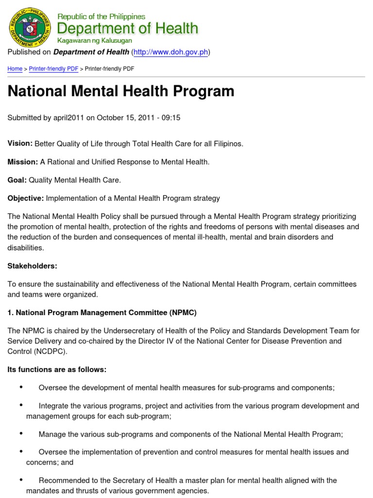 Department of Health - National Mental Health Program - 2011-10-21 ...