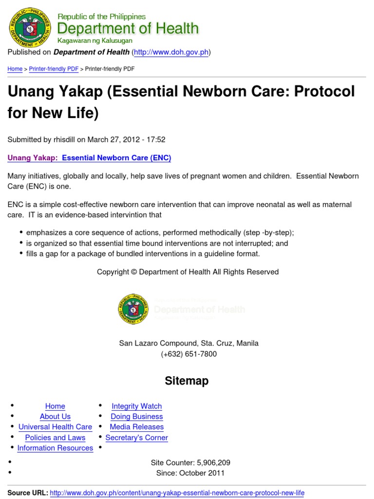 Department of Health - Unang Yakap (Essential Newborn Care - Protocol ...