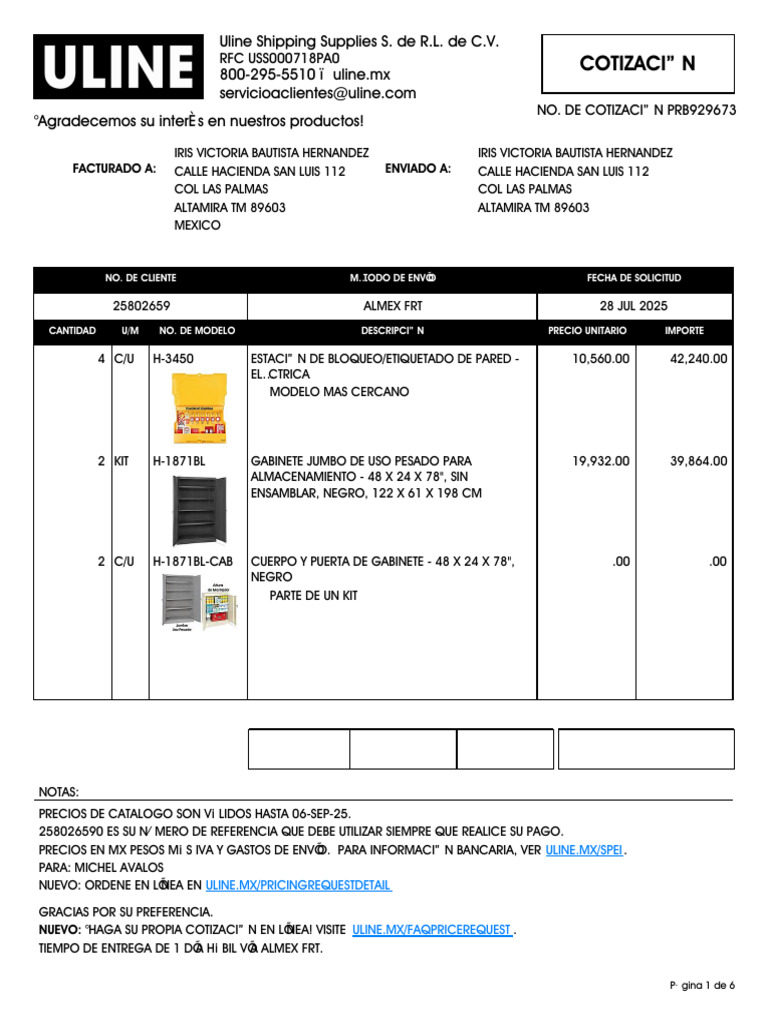 Cotización Uline México PRB929673 | PDF
