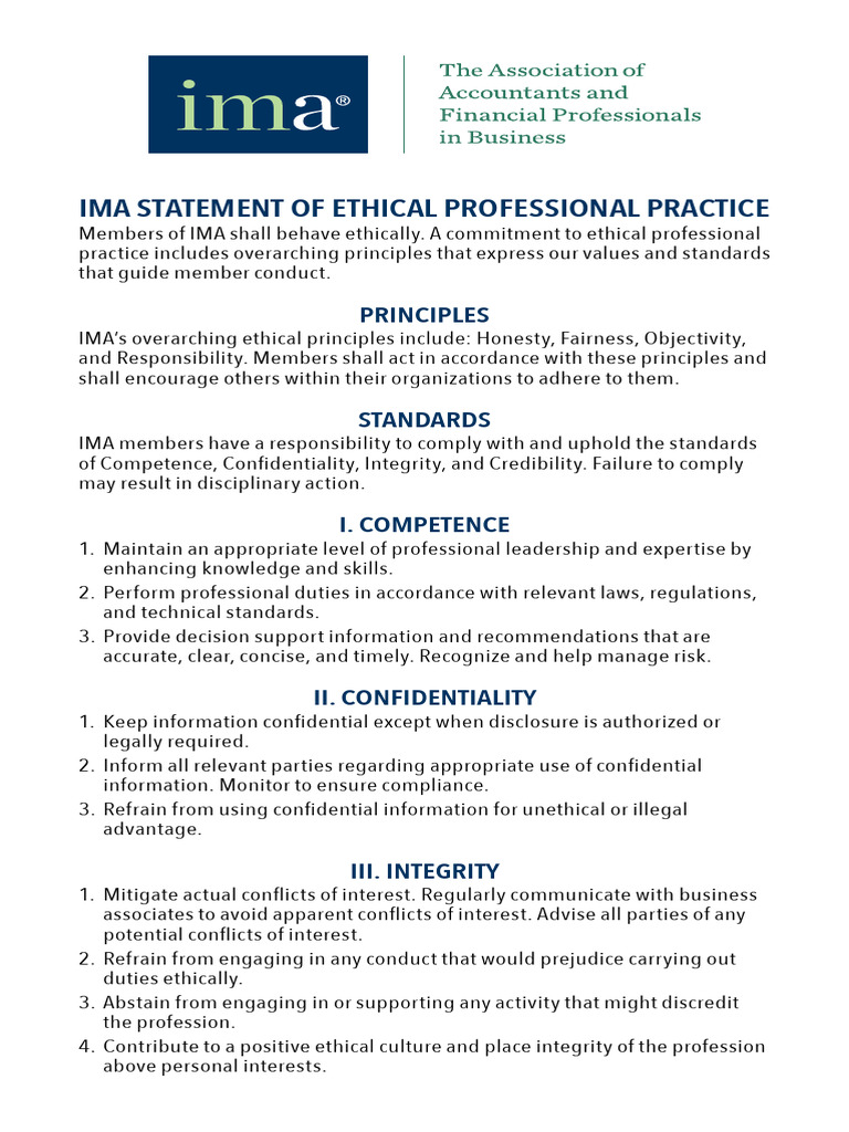 IMA Ethics Card Color 2024 | PDF | Conflict Of Interest | Integrity