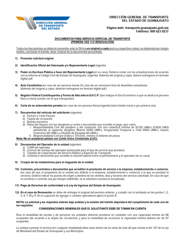 Requisitos para Licencia de Transporte Especial | PDF | Póliza de seguros