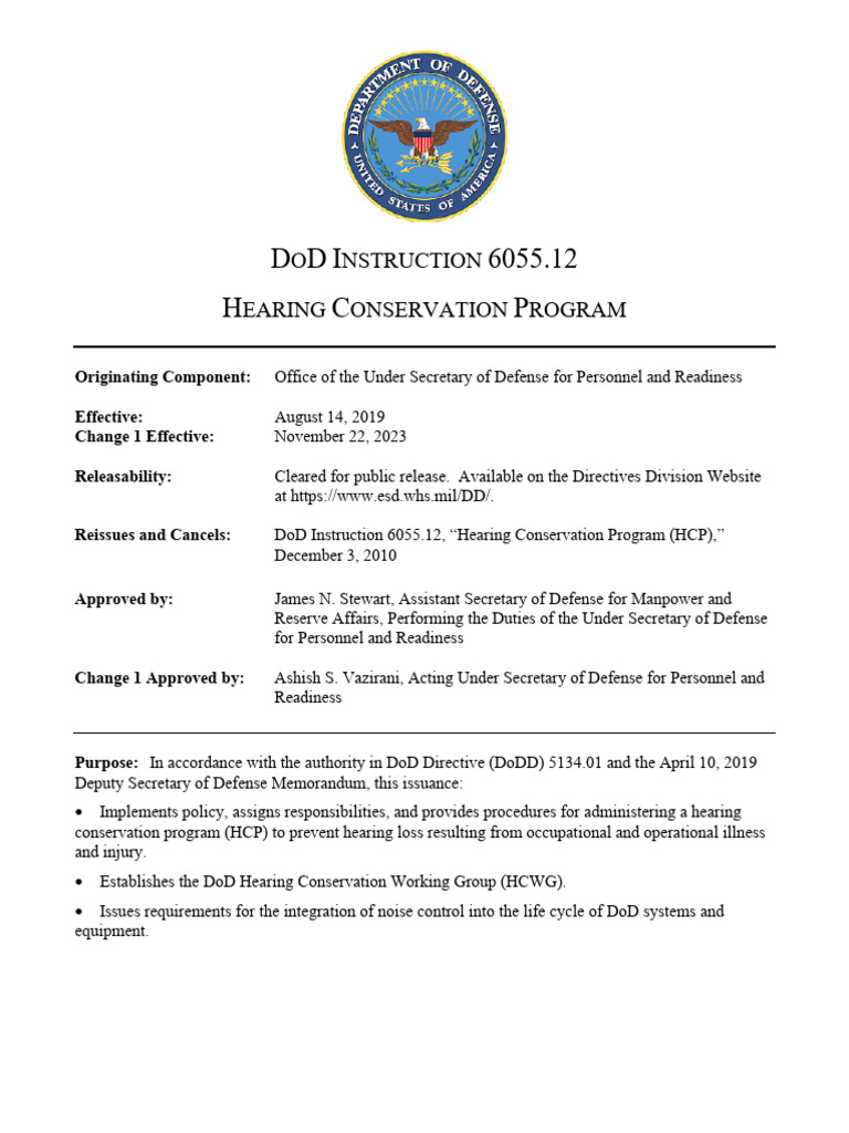 Dod Instruction 6055.12 Hearing Conservation Program | PDF | Noise ...