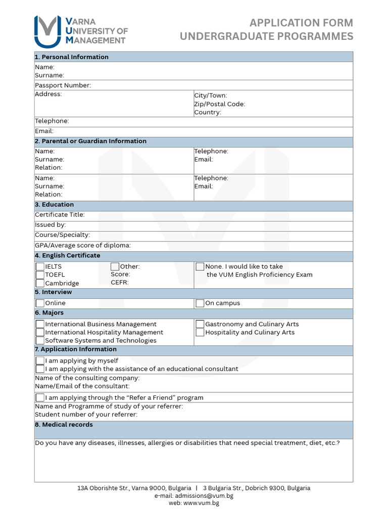 Undergraduate Application Form VUM | PDF