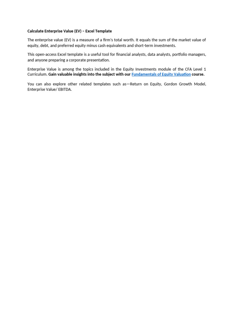 Enterprise Value Calculation Template | PDF