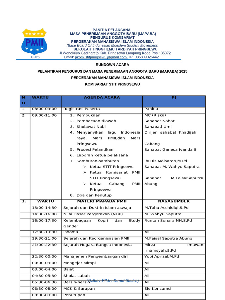 Rundown Acara Mapaba XVI | PDF