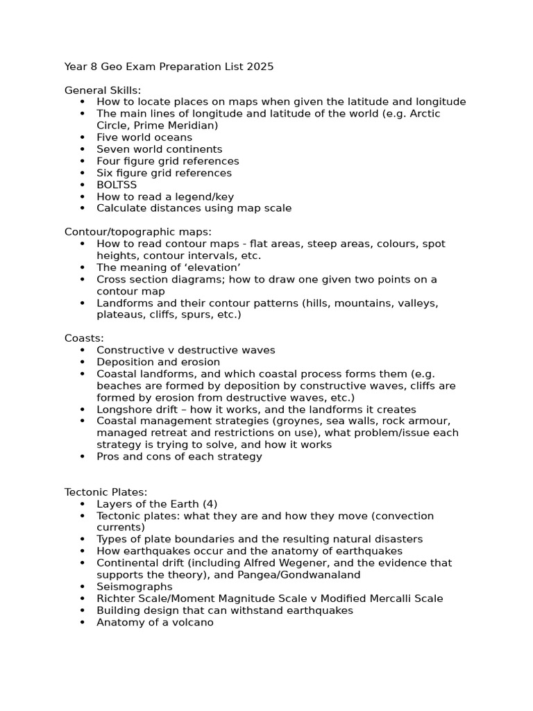 Year 8 Geography Exam Prep Guide 2025 | PDF