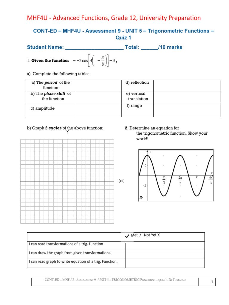 CONT-ED - MHF4U - Assessment 9 - UNIT 5 - Trigonometric Functions ...