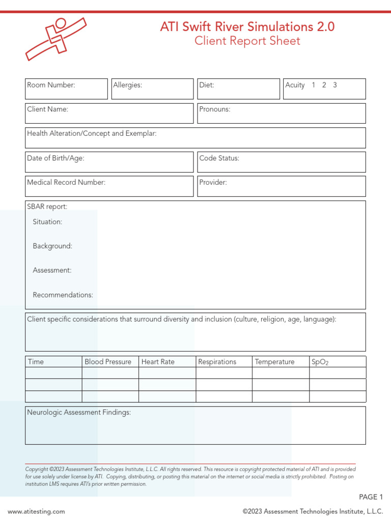 ATI Swift River Client Report Sheet | PDF | Physiology | Medical ...