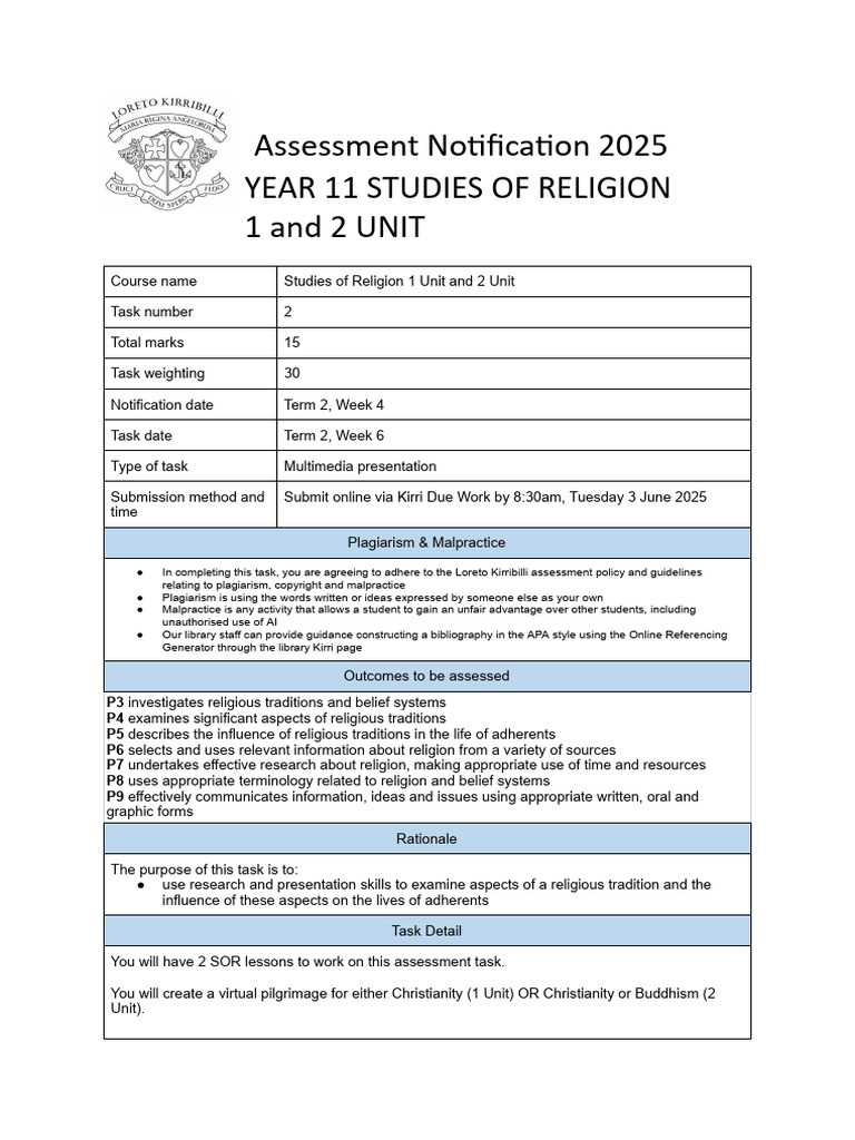 TASK 2 Assessment Task Notification 2025 | PDF | Pilgrimage | Spirituality
