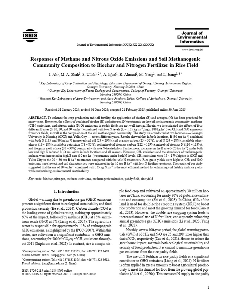 Responses of Methane and Nitrous Oxide Emissions and Soil Methanogenic ...
