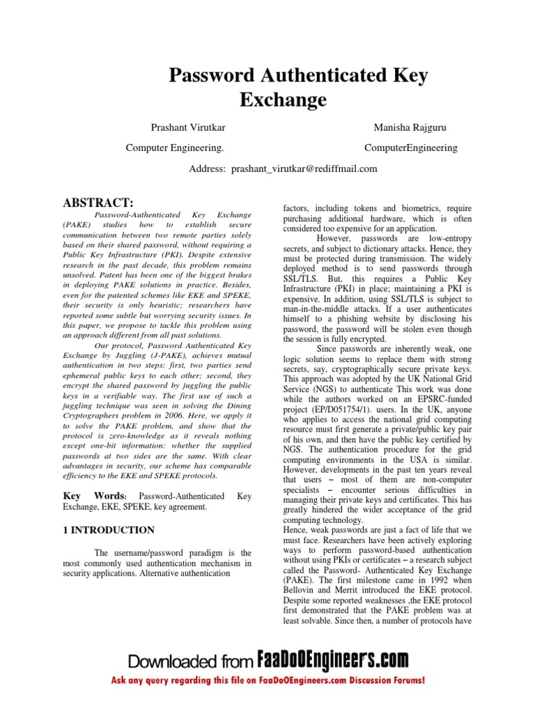 Password Authenticated Key Exchange | PDF | Public Key Cryptography ...