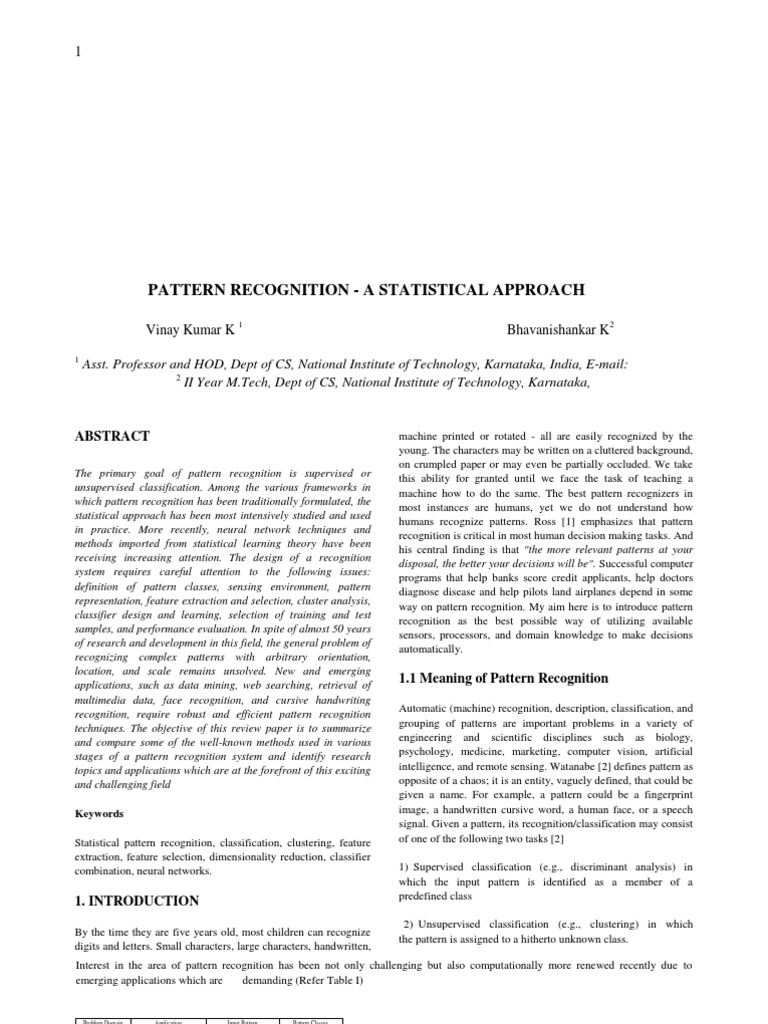 Pattern Recognition - A Statistical Approach | PDF | Pattern Recognition | Principal Component ...