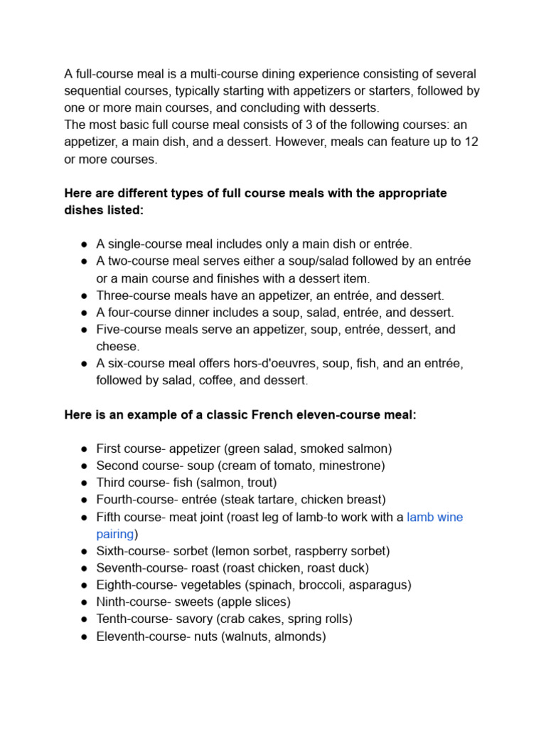 Types of Full-Course Meals Explained | PDF