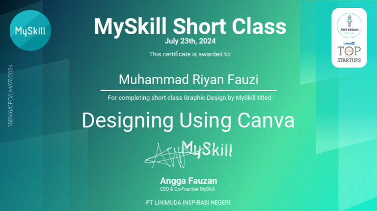 Muhammad Riyan Fauzi - E-Certif SC Designing Using Canva MySkill PDF | PDF