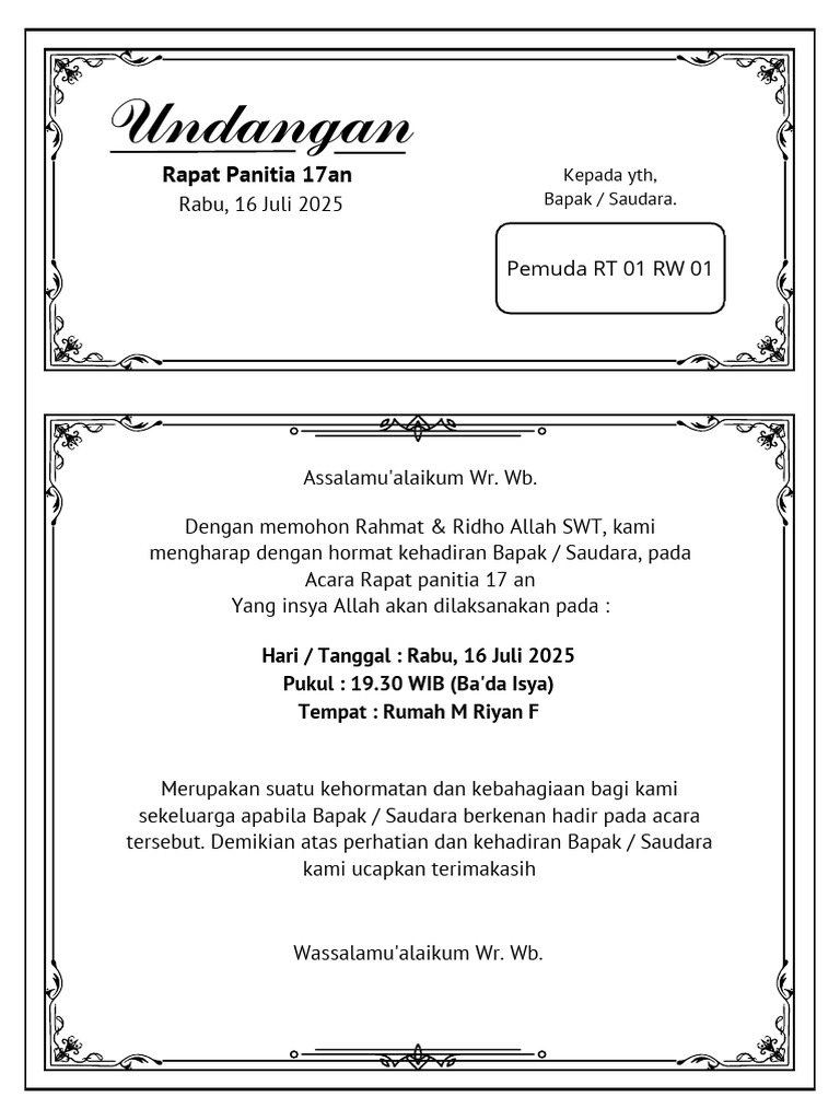 Putih Hitam Minimalis Klasik Undangan Yasin Dan Tahlil PDF | PDF