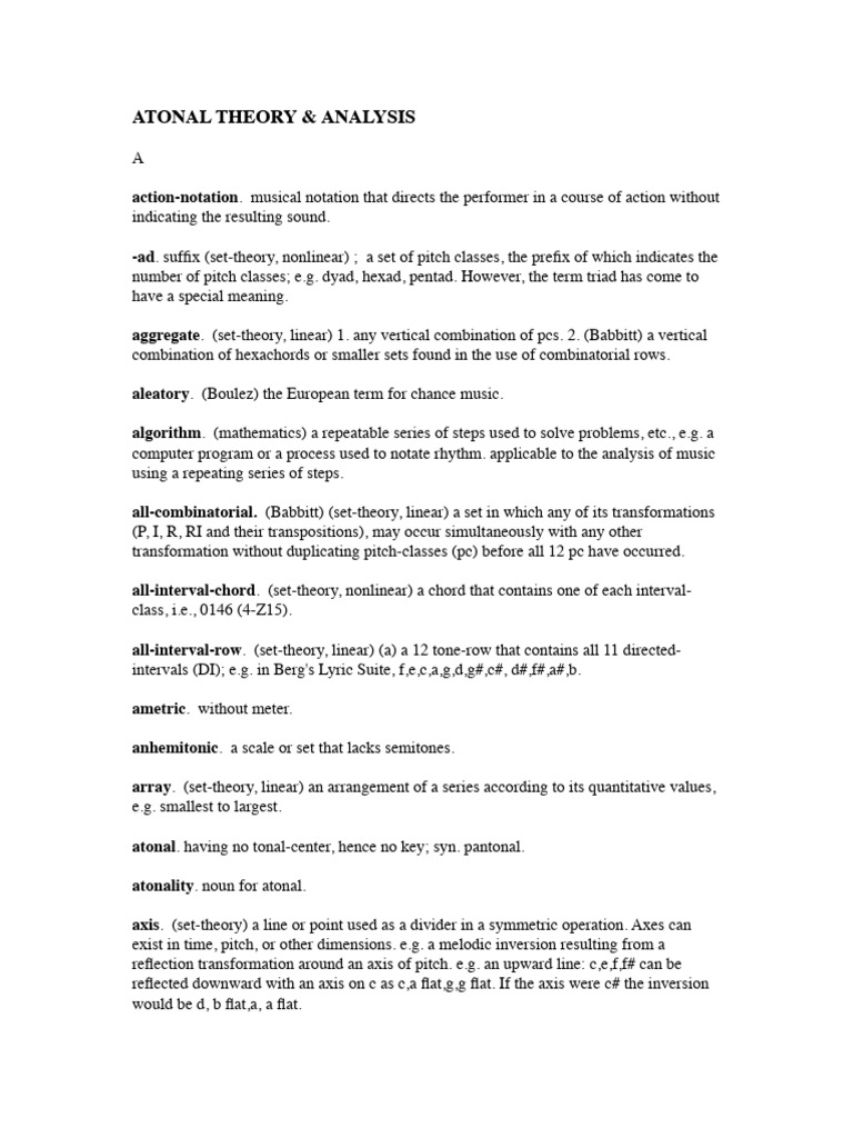 Atonal Music Theory Glossary | PDF | Interval (Music) | Harmony