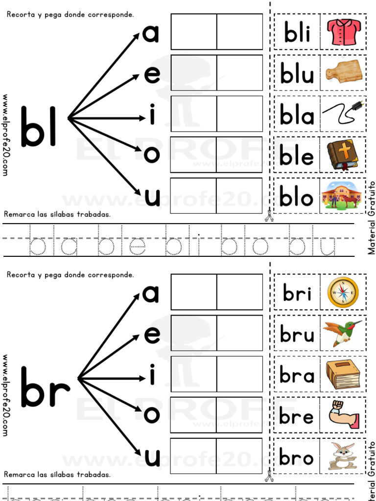 Aprende Las Silabas Trabadas Recortando y Pegando | PDF