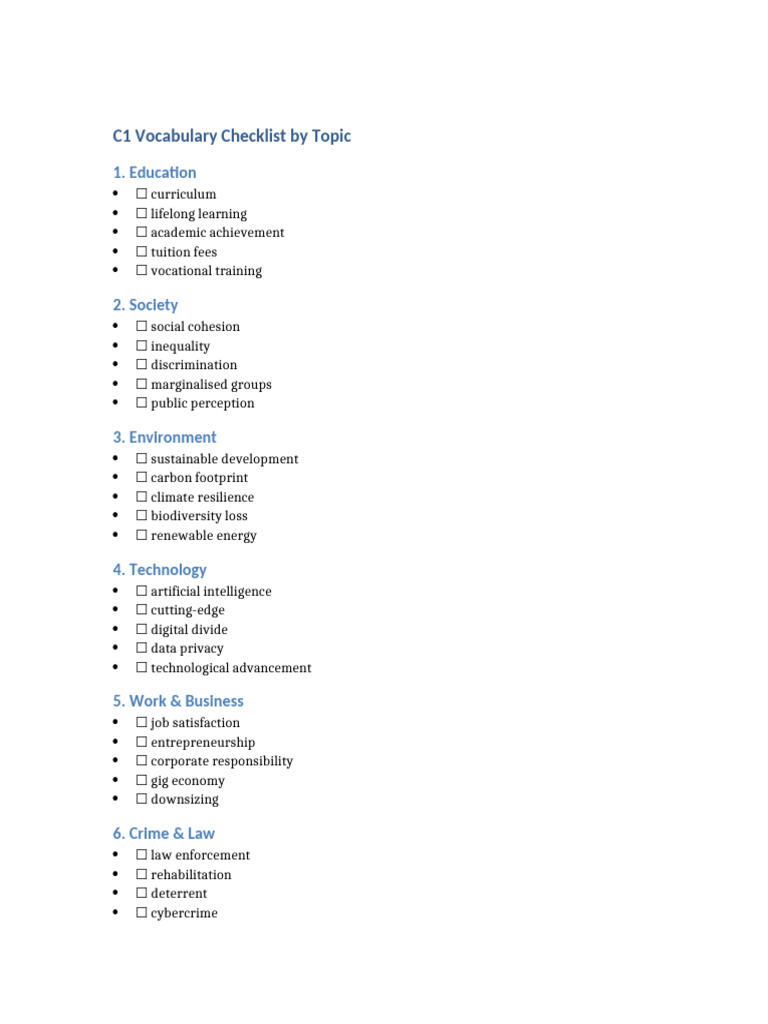 C1_Vocabulary_Checklist 2 | PDF