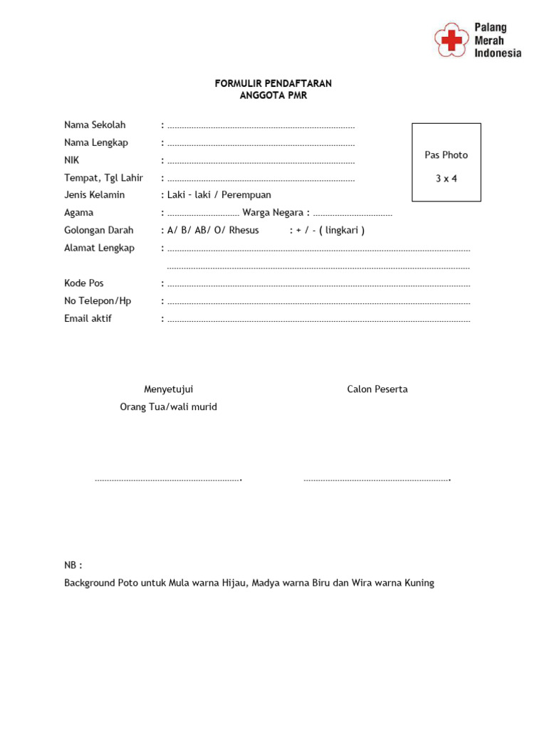 Formulir Pendaftaran Anggota PMR | PDF