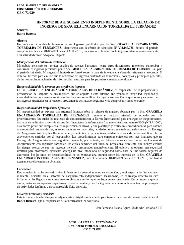 Modelo Aseguramiento de Relacion de Ingresos | PDF | Contador