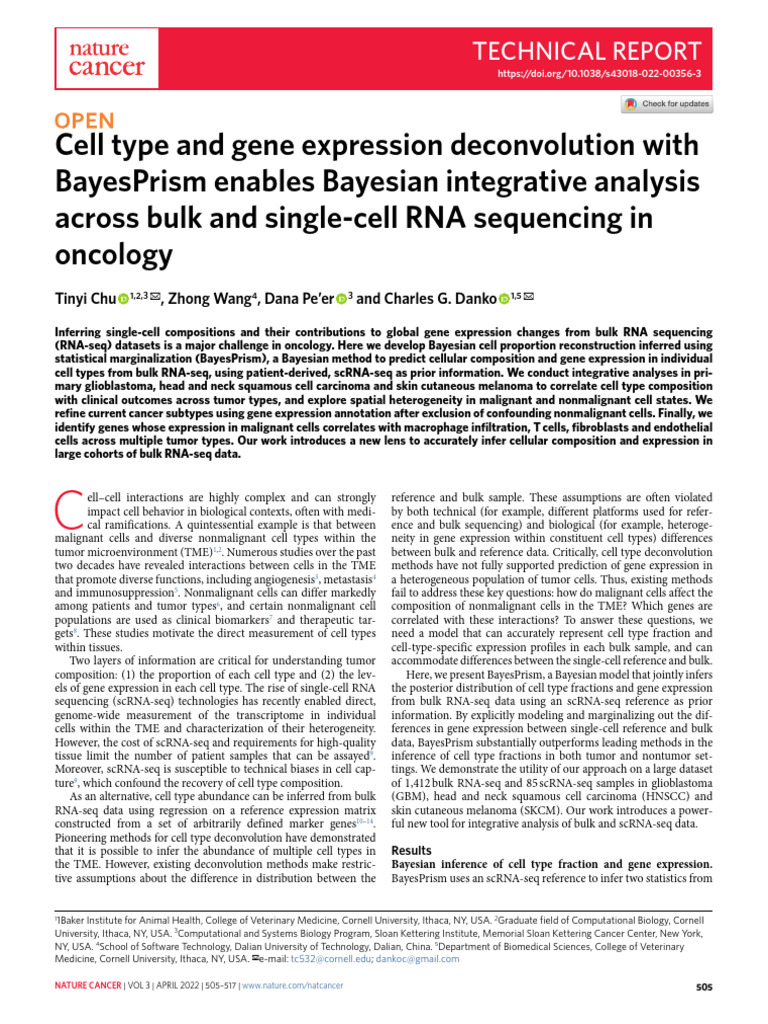Cell Type and Gene Expression Deconvolution With BayesPrism Enables Bayesian Integrative ...