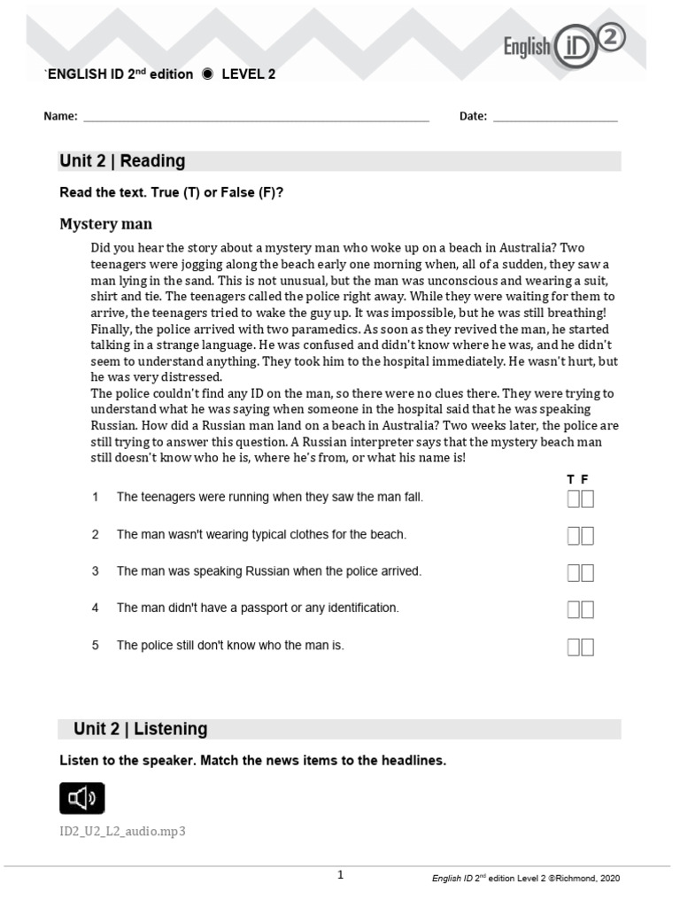 English ID Level 2 Unit 2 Activities | PDF | Thunderstorm