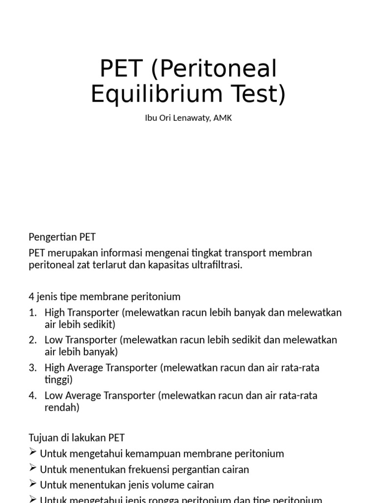 PET (Peritoneal Equilibrium Test) | PDF