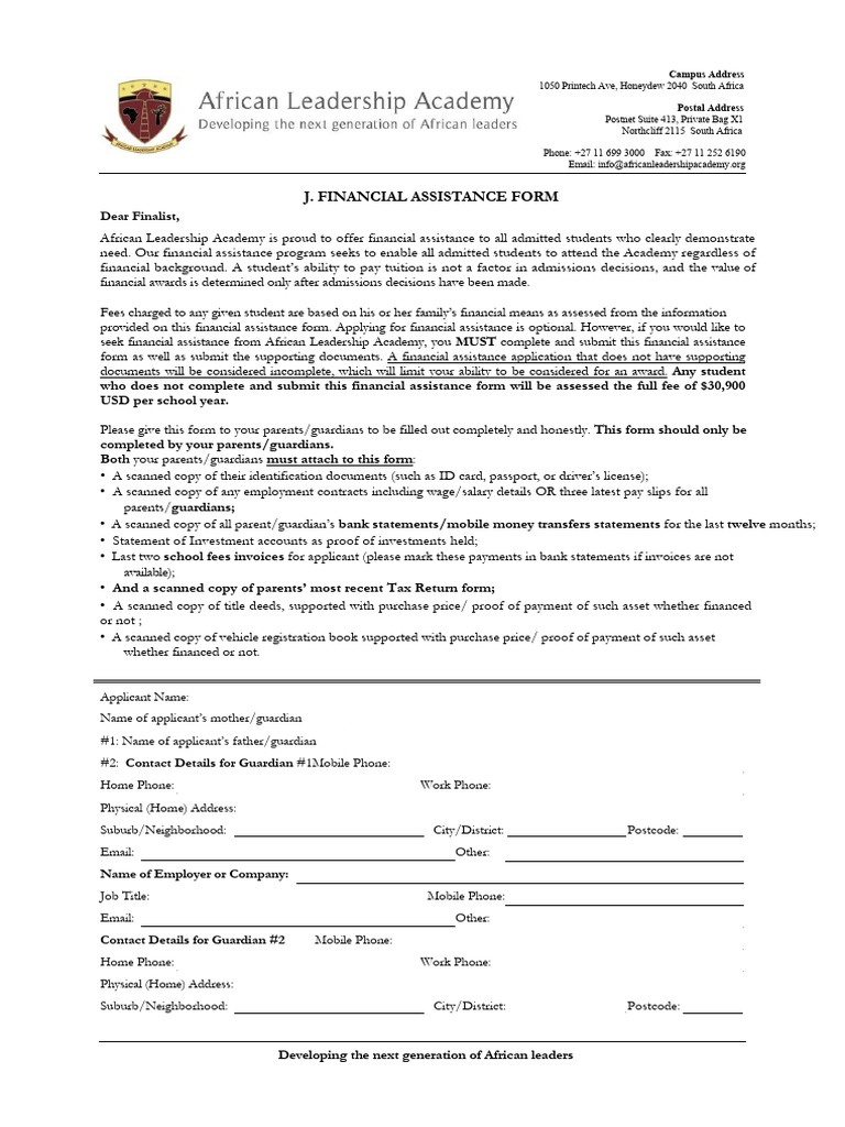 Financial Assistance Application Guide | PDF | Income | Fee