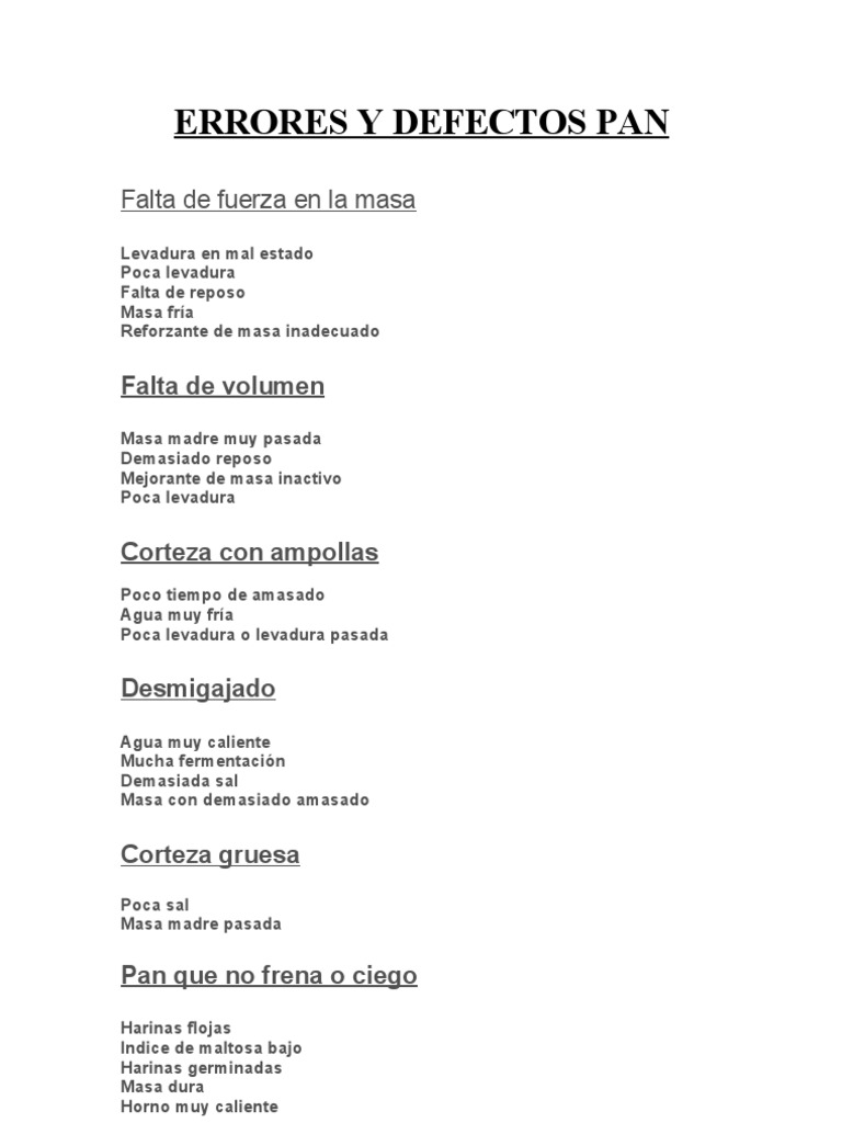 Errores y Defectos Pan | PDF