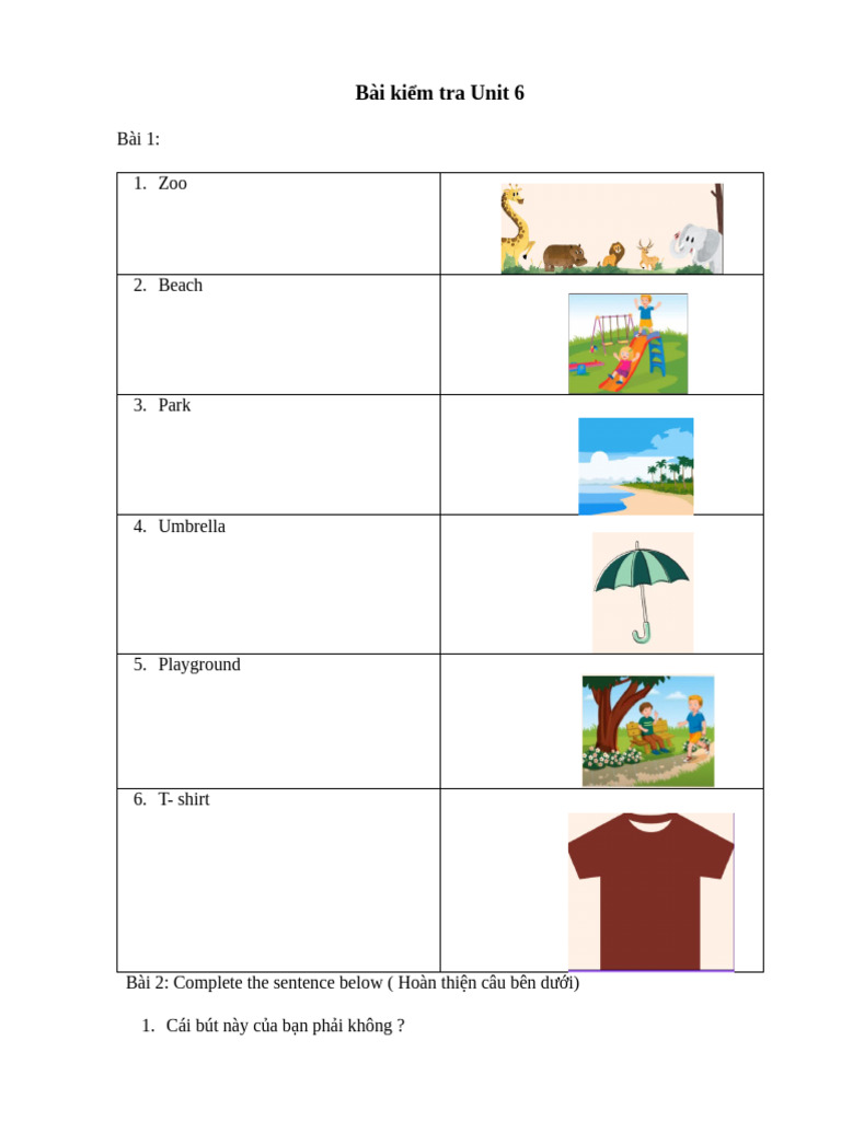 Bài kiểm tra Unit 6 | PDF