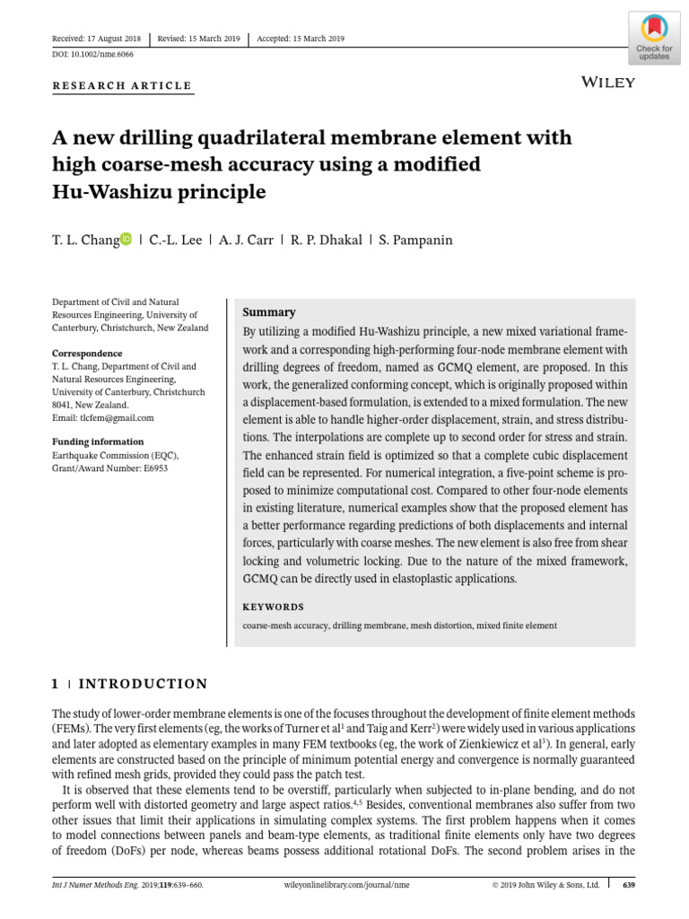 A New Drilling Quadrilateral Membrane Element With High Coarse-Mesh Accuracy Using A Modified Hu ...