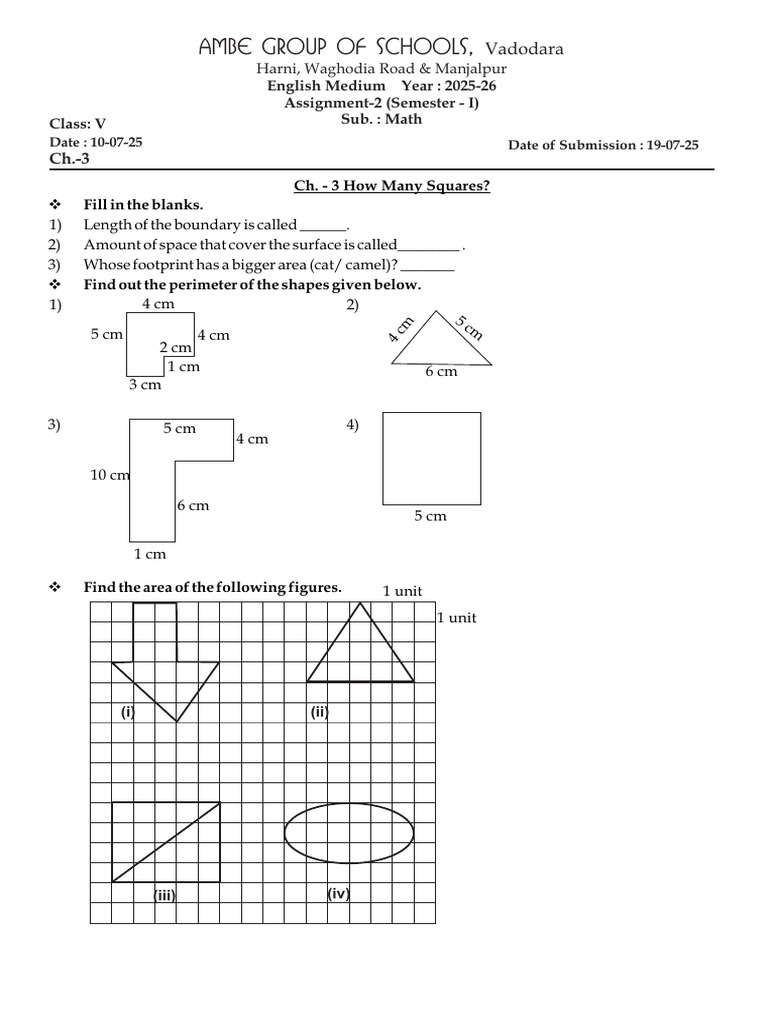 Class V MATH Assignment 2 2 | PDF