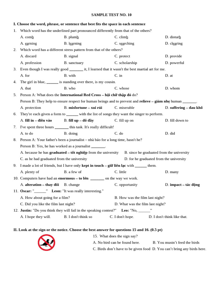 English Language Proficiency Test 10 | PDF