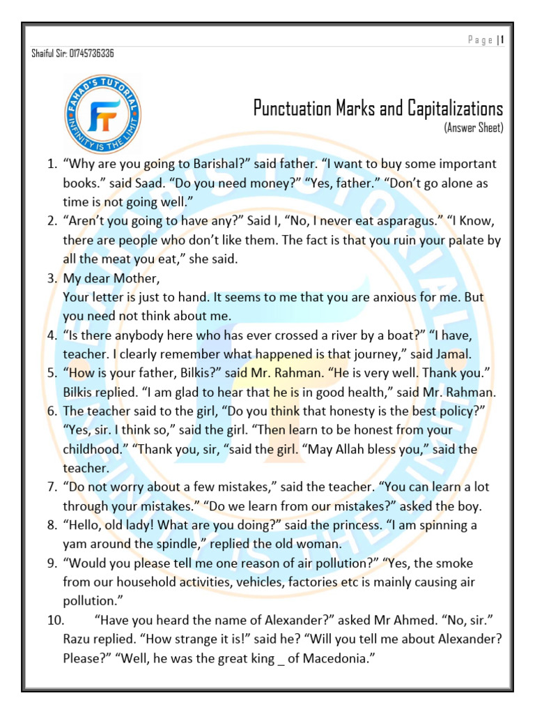 3. Punctuation (Answer Sheet) | PDF