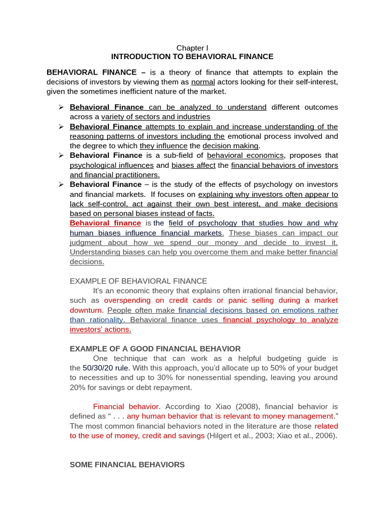 Chapter I Intro To Behavioral Finance | PDF | Behavioral Economics | Bias