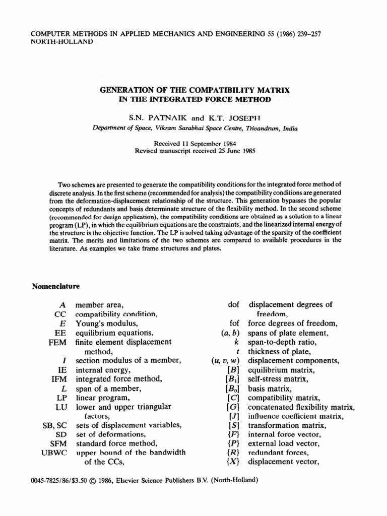 Compatibility Matrix in Integrated Force Method | PDF | Matrix ...