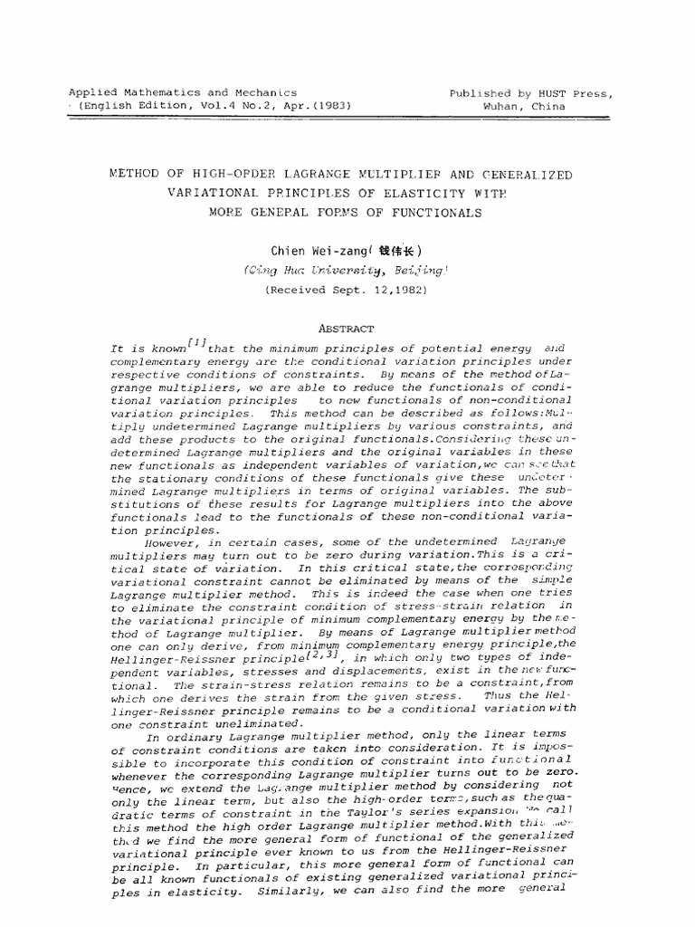 Method of High-Order Lagrange Multiplier and Generalized Variational ...