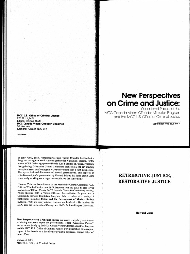 14 Zehr 1985-Retributive Justice Restorative Justice | PDF
