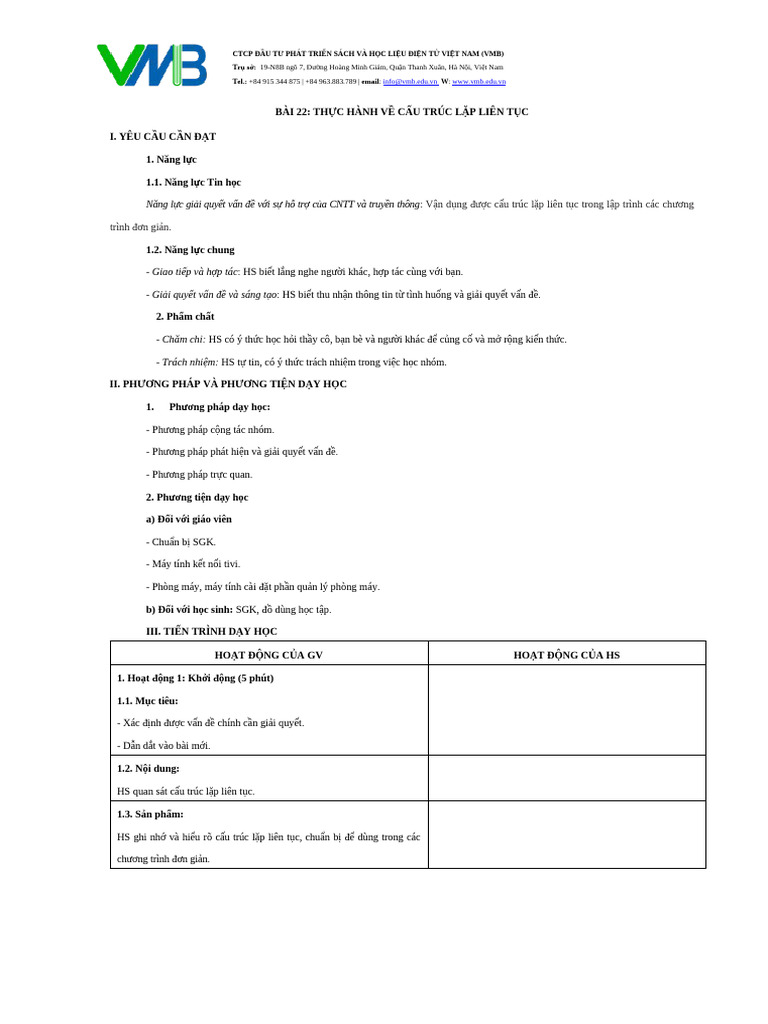 Bai 22. Thuc Hanh Ve Cau Truc Lap Lien Tuc | PDF