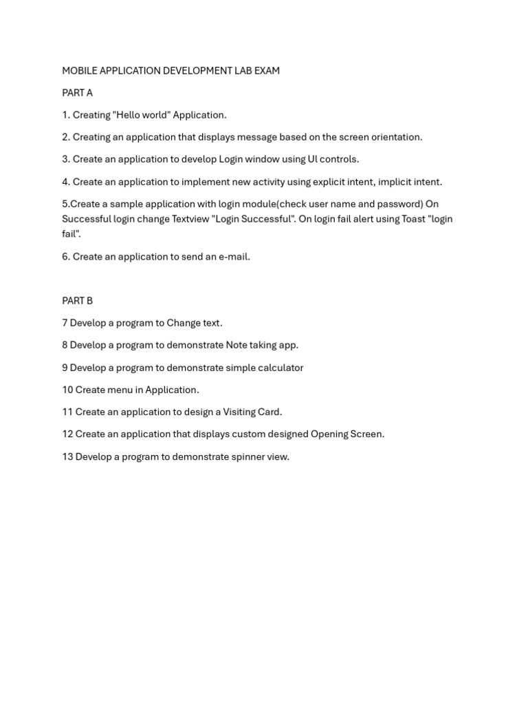 Mobile App Development Lab QP | PDF
