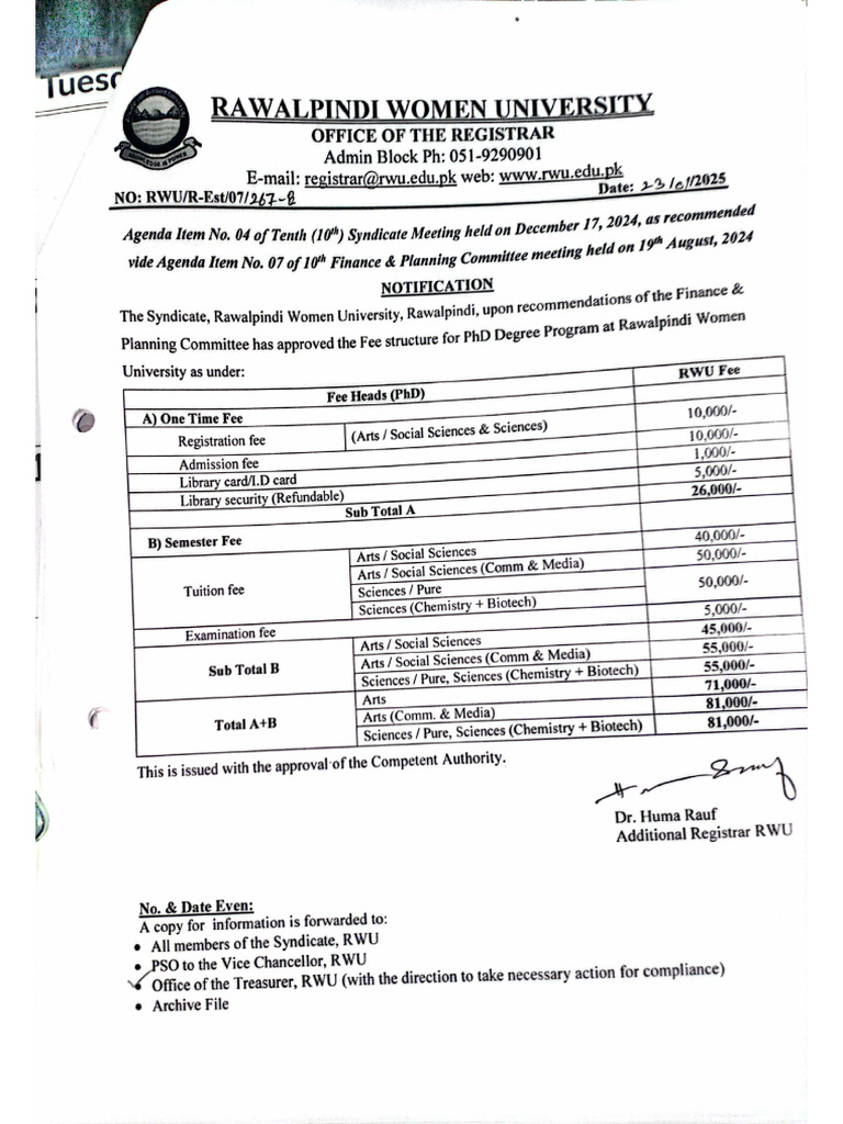 Fee Structure PHD | PDF