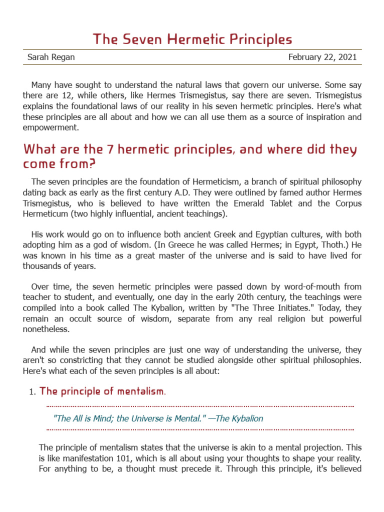 The Seven Hermetic Principles | PDF | Hermeticism | Hermes Trismegistus