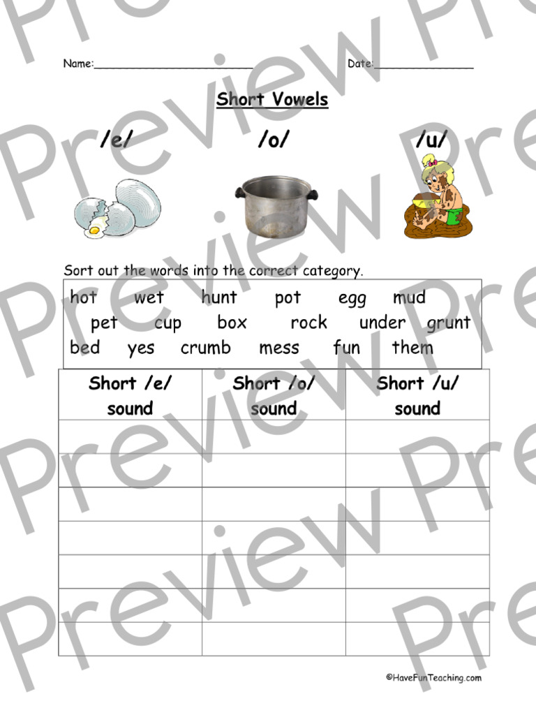 Short Vowels E O U Preview | PDF